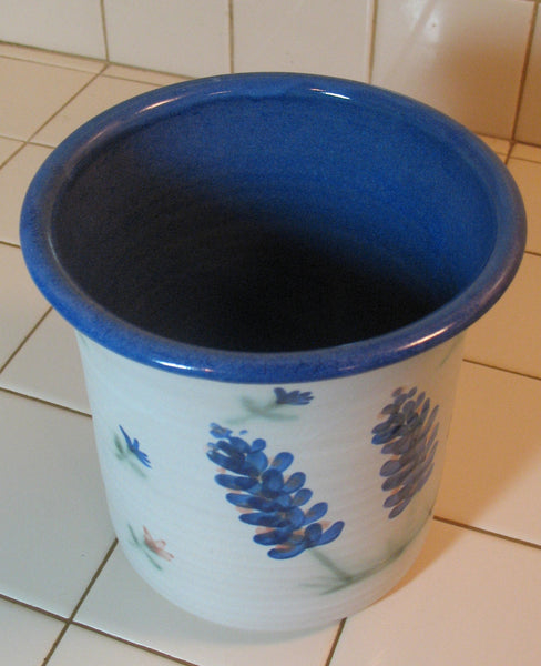 Crock Utensil Jar with Bluebonnets – Small House Pottery